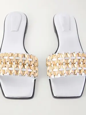 Simkhai Faye Embellished Metallic Leather Slides