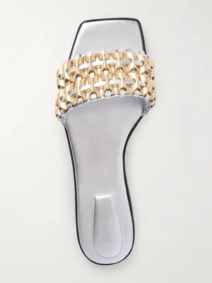 Simkhai Faye Embellished Metallic Leather Slides