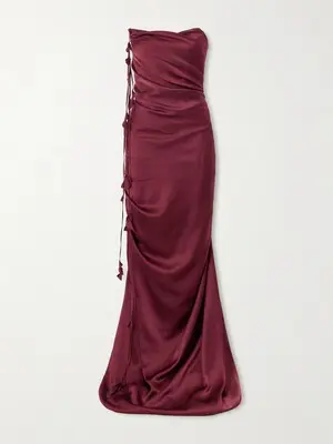 MARMAR HALIM Embellished Draped Satin Bustier Gown