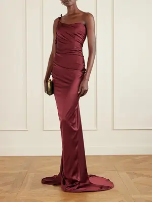 MARMAR HALIM Embellished Draped Satin Bustier Gown