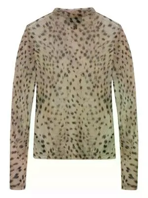 Amiri Deer Print Sheer Mesh Long Sleeve Top - Neutrals