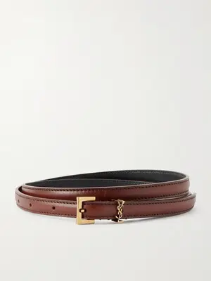 Saint Laurent Cassandre Leather Belt - Brown