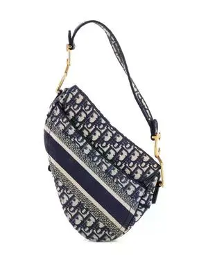 Dior Saddle Handbag Logo Embroidered Oblique Canvas - Blue