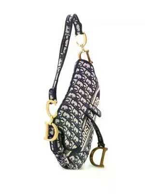 Dior Saddle Handbag Logo Embroidered Oblique Canvas - Blue