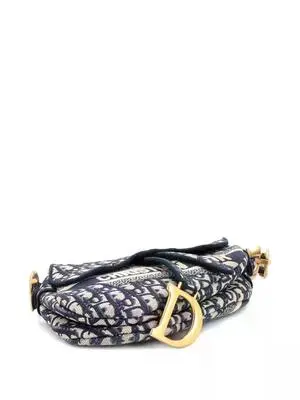 Dior Saddle Handbag Logo Embroidered Oblique Canvas - Blue