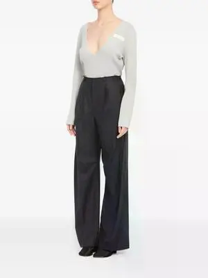 MAISON MARGIELA Pinstripe Trousers With Frayed Waistband - Grey
