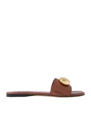 Loewe Pebble Embellished Leather Slides - Brown
