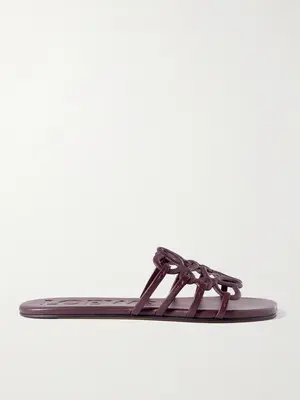 Loewe Petal Anagram Leather Slides - Burgundy