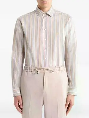 Etro Striped Pegaso-embroidered Shirt - Neutrals