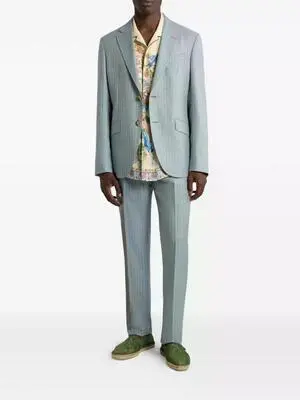 Etro Single-breasted Striped Wool And Cotton Suit - Blue