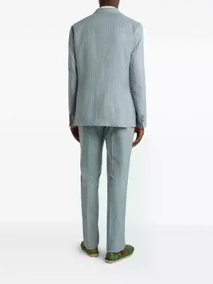 Etro Single-breasted Striped Wool And Cotton Suit - Blue