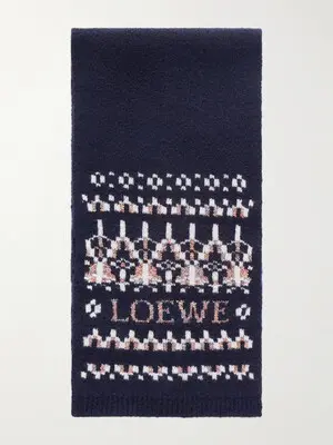 Loewe Sequin-embellished Fair Isle Wool-blend Scarf - Blue