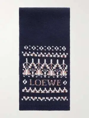 Loewe Sequin-embellished Fair Isle Wool-blend Scarf - Navy