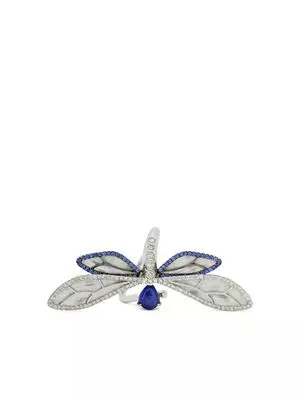 JEWELS AFICIONADO 18k White Gold Diamond And Sapphire Dragonfly Ring