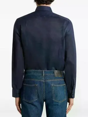 Etro Linen Shirt With Pegaso Embroidery - Blue