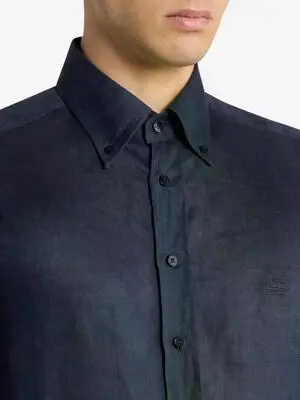 Etro Linen Shirt With Pegaso Embroidery - Blue