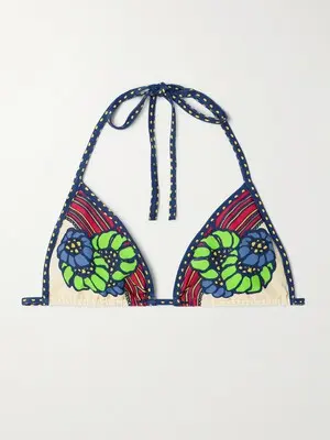 La DoubleJ Printed Triangle Bikini Top - Blue