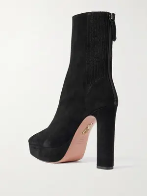 AQUAZZURA Martine 110 Suede Platform Ankle Boots - Black