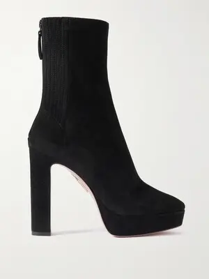 AQUAZZURA Martine 110 Suede Platform Ankle Boots - Black