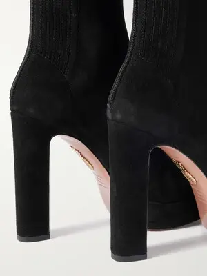 AQUAZZURA Martine 110 Suede Platform Ankle Boots - Black