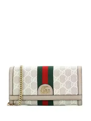 Gucci Ophidia Wallet On Chain Gg Coated Canvas With Leather Clutch Bag - Neutrals