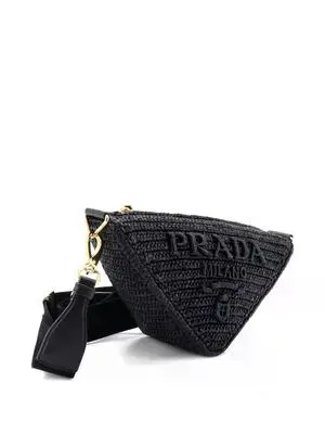 Prada Triangle Logo Zip Crochet Raffia Small Crossbody Bag