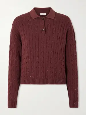 Brunello Cucinelli Sequined Cable-knit Cotton-blend Sweater