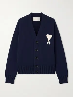 Ami Intarsia-knit Wool And Cotton-blend Cardigan