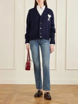 Ami Intarsia-knit Wool And Cotton-blend Cardigan