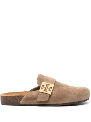 Tory Burch Mellow Suede Leather Slippers - Grey