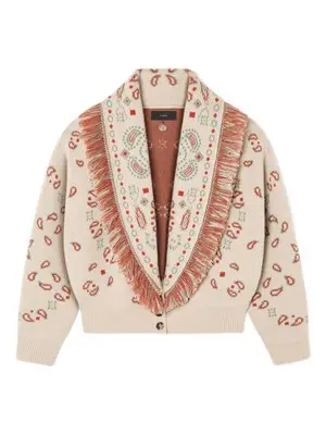 Alanui Bandana Jacquard Cashmere And Wool Cardigan - Beige