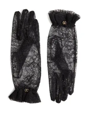 Valentino Garavani Vlogo Lace Gloves - Black
