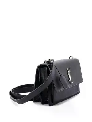 Saint Laurent Sunset Satchel Leather Medium Crossbody Bag - Black