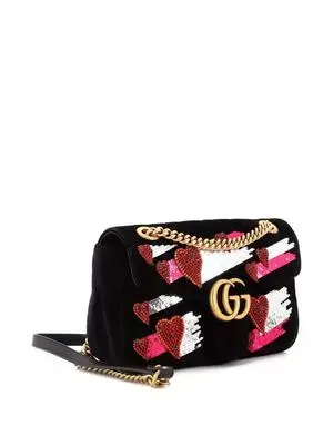 Gucci Gg Marmont Small Velvet Flap Bag - Black