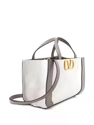 Valentino Garavani Vlogo Canvas And Leather Small Tote Bag - Grey