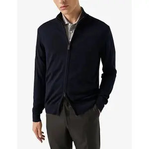 Eton Zip-up Knitted Wool Cardigan - Navy Blue