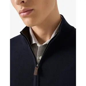 Eton Zip-up Knitted Wool Cardigan - Navy Blue