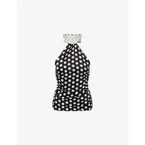AMY LYNN Polka Dot Scarf-neck Satin Top