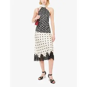 AMY LYNN Polka Dot Scarf-neck Satin Top