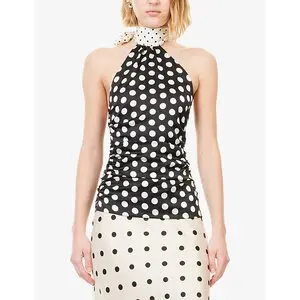 AMY LYNN Polka Dot Scarf-neck Satin Top