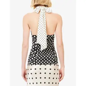 AMY LYNN Polka Dot Scarf-neck Satin Top