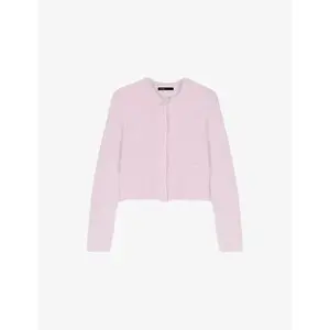 Maje Ribbed Knitted Cardigan With Bow Detail - Pink