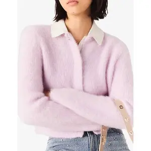 Maje Ribbed Knitted Cardigan With Bow Detail - Pink