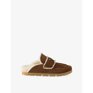 Prada Suede And Shearling Mules - Brown