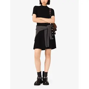 Maje Short Button-embellished Stretch-knit Mini Dress