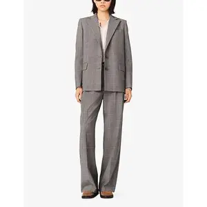 Maje Checked Stretch Wool-blend Single-breasted Blazer - Grey