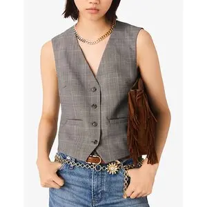 Maje Checked Stretch Wool-blend Waistcoat