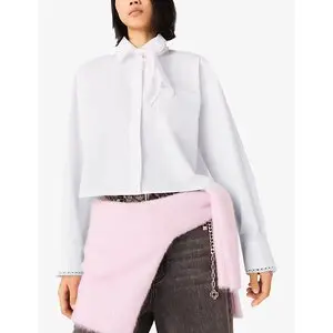 Maje Cropped Crochet-collar Cotton Shirt