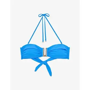 REISS Carina Removable-strap Stretch-woven Bikini Top - Blue