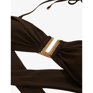 REISS Carina Removable-strap Stretch-woven Bikini Top - Chocolate